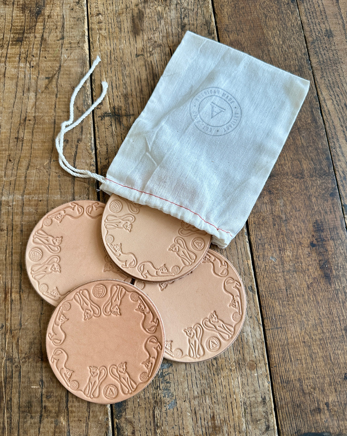 Leather Coaster - Cat Mischief | ARTIFACT - Made in USA