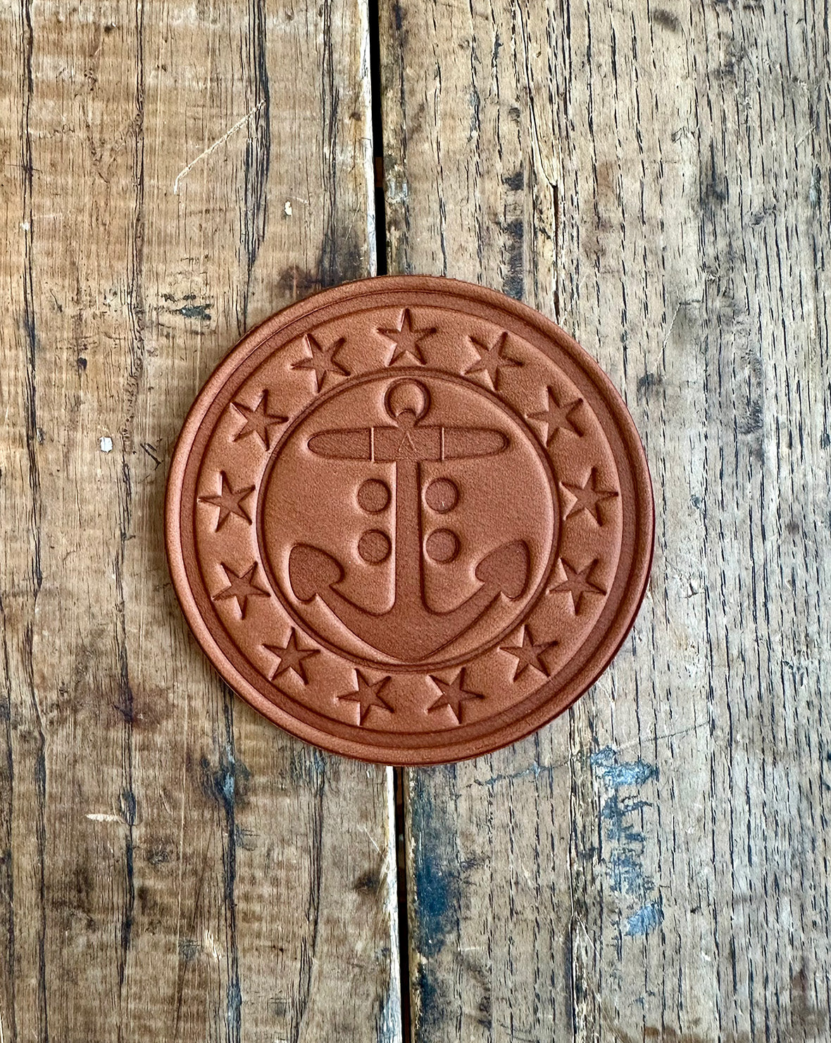 Leather Coaster Vintage USN Anchor | ARTIFACT - Made in USA